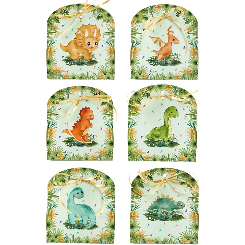 6pcs/set Cartoon Dinosaur Candy Boxes with Golden Ribbon Jungle Safari ...