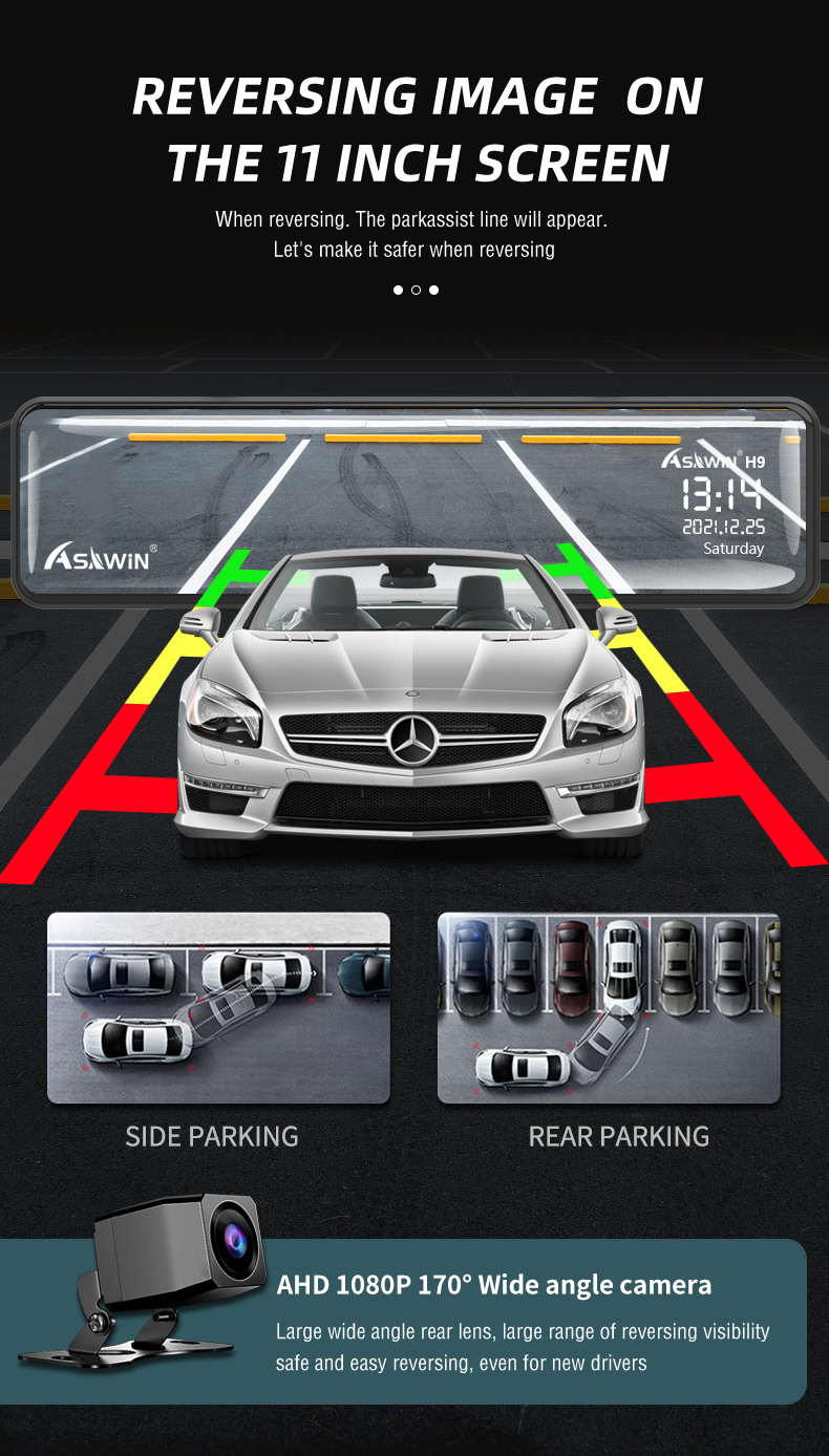Asawin Full Touch Screen Rearview Mirror Dash Cam With Night Vision ...