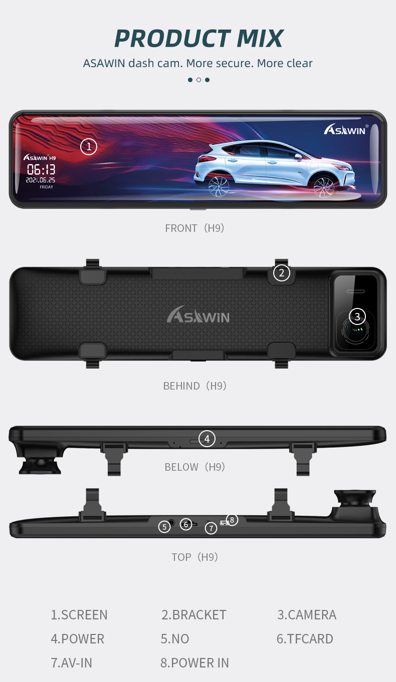 Asawin Full Touch Screen Rearview Mirror Dash Cam With Night Vision ...
