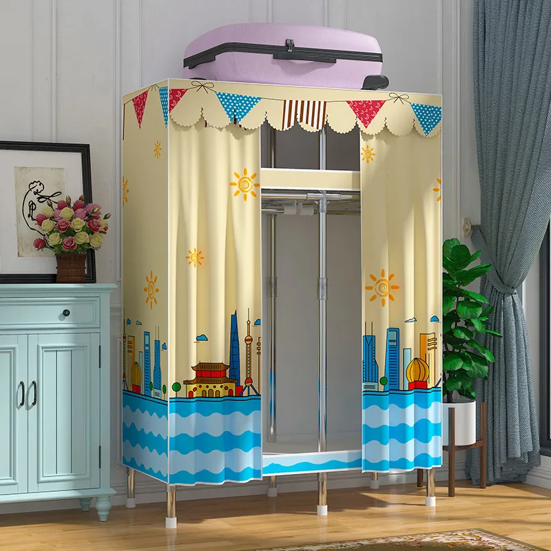 Lego simple wardrobe Furnishing bedroom steel frame thick cloth closet ...