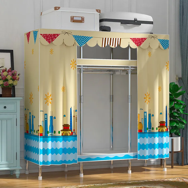 Lego simple wardrobe Furnishing bedroom steel frame thick cloth closet ...