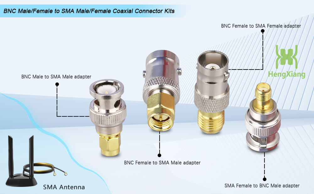 BNC to SMA Kits Adapter Male Female RF Coax Coaxial Connector for SDR ...