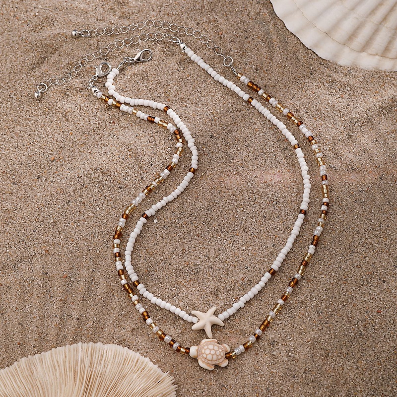 2 PCS Handmade Starfish Turtle Shell Necklace Beaded Necklaces For ...