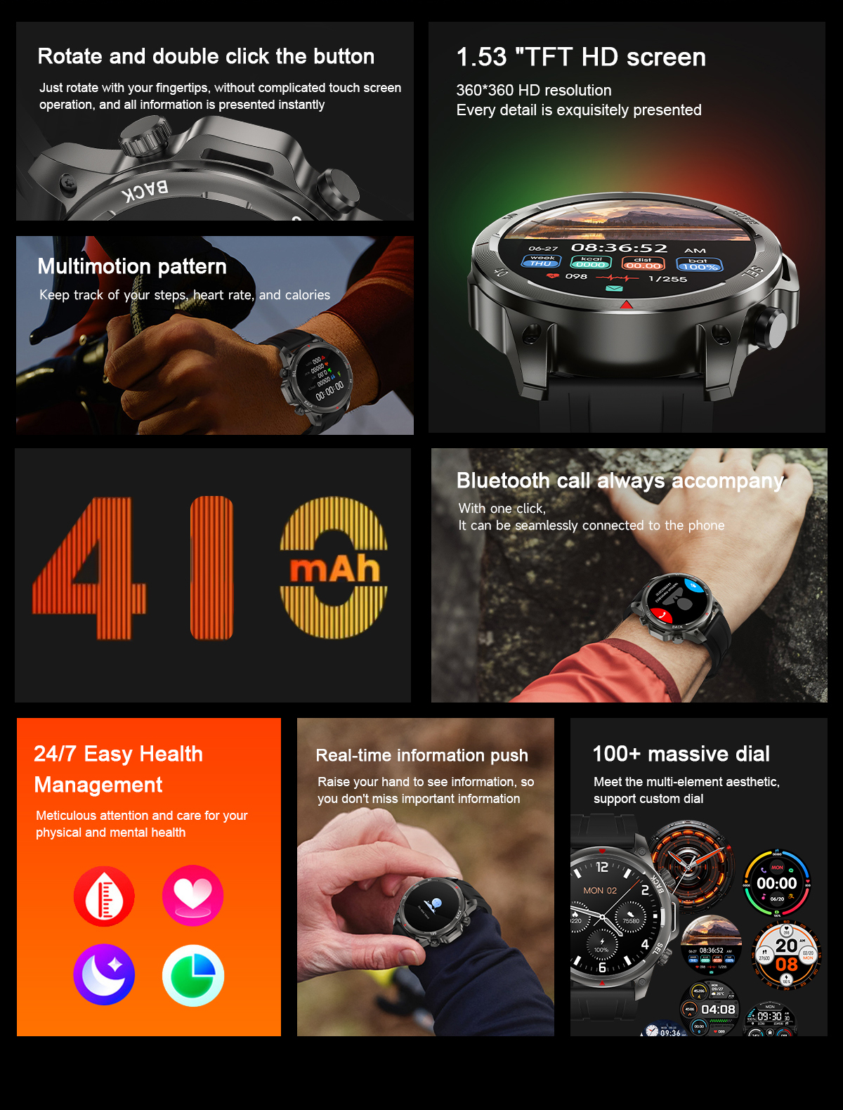 2024 New Outdoor sports Smart Watch Men NFC GPS Tracker 360*360 HD ...