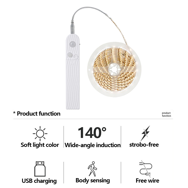 PIR Motion Sensor Switch LED Strip Light USB Rechargeable Wireless ...