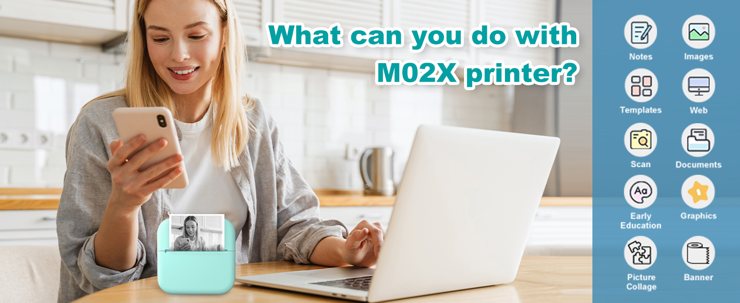 Phomemo M02X Bluetooth Portable Mini Inkless Thermal Label Printer ...