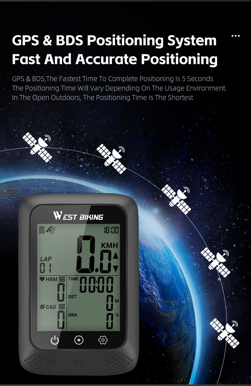 WEST BIKING BKV 100 GPS Bike Computer Speedometer Wireless Power ...