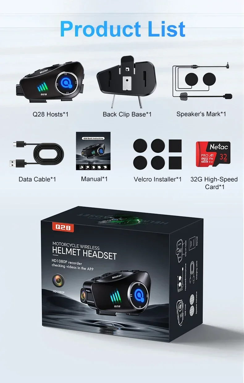 Q58 Motorcycle Helmet Headset 1080P Video Dashcam Motos Skiing Wireless ...