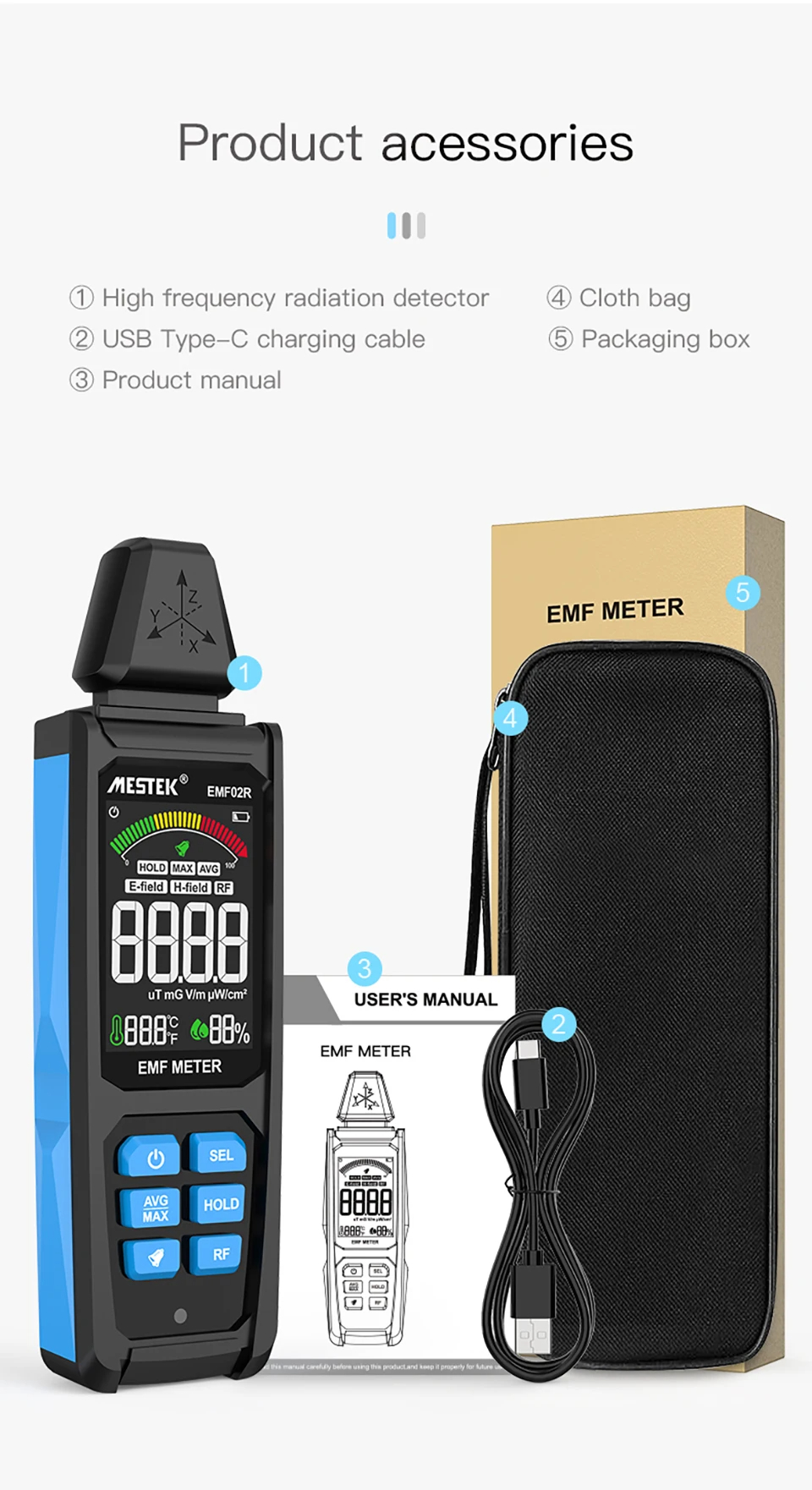 EMF02R Electromagnetic Field Radiation Detector Three-axis High ...