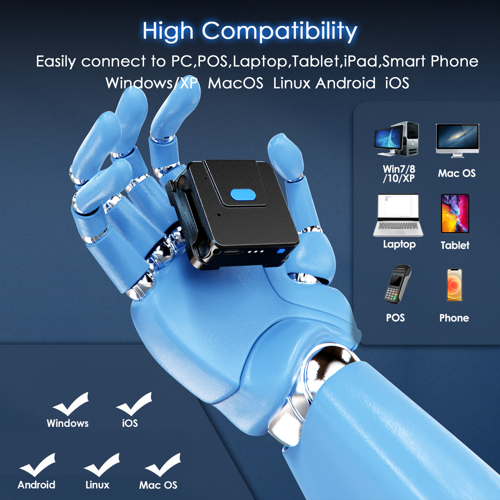 Eyoyo Finger Ring Glove Wearable 1D 2D QR Code Scanner Via Bluetooth ...