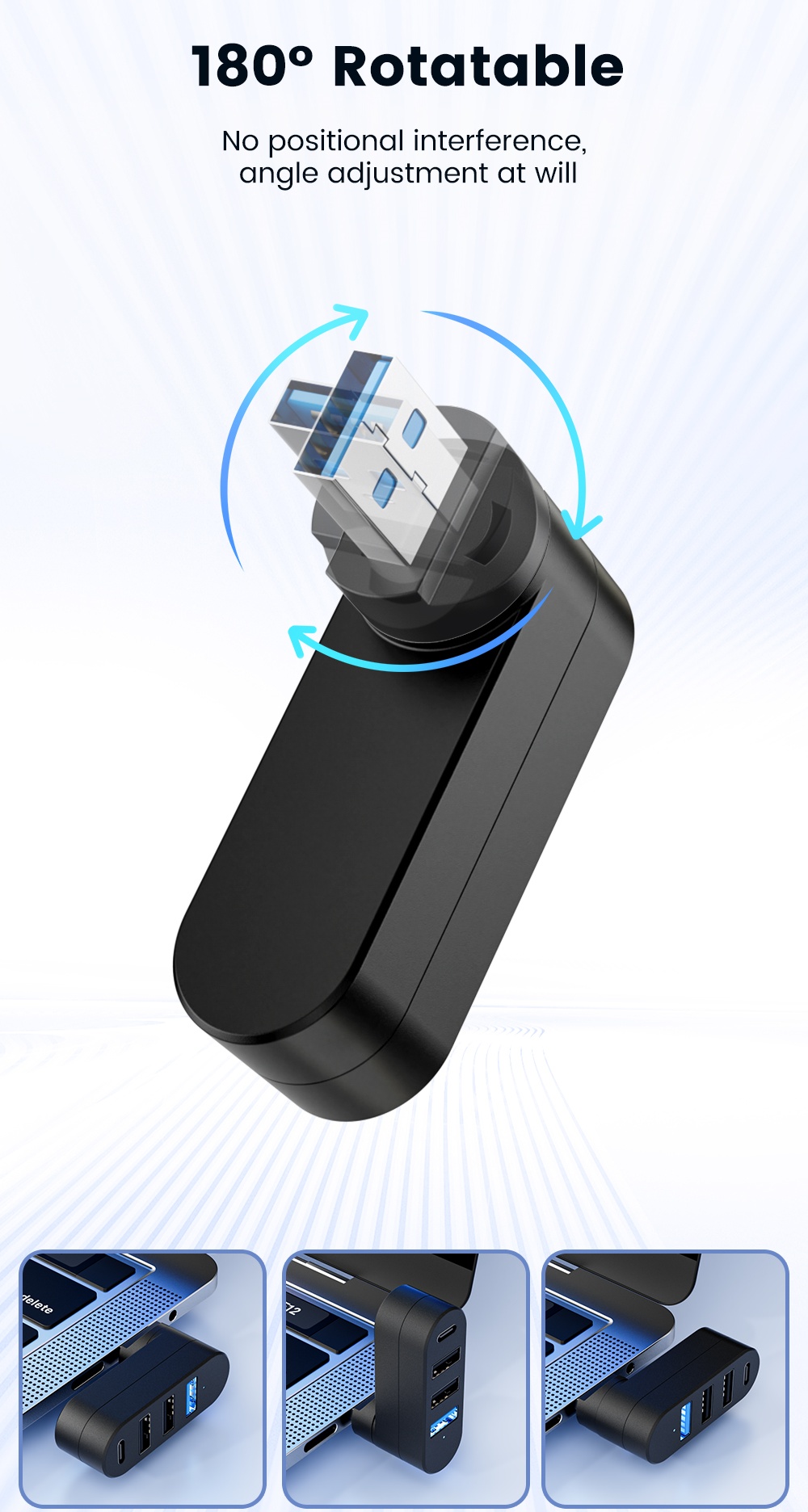 USB Hub Type C OTG 180° Rotatable 4 Port High Speed Data Transfer ...