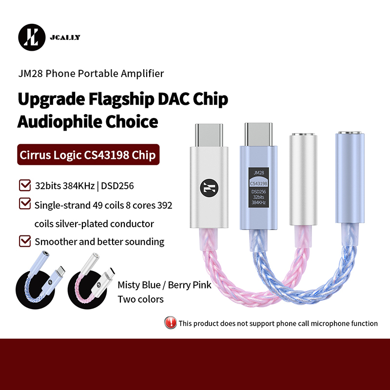 JCALLY JM28 Cirrus Logic CS43198 Chip Portable DAC Decoder Type-C To 3.5 Headphone Amplifier ...