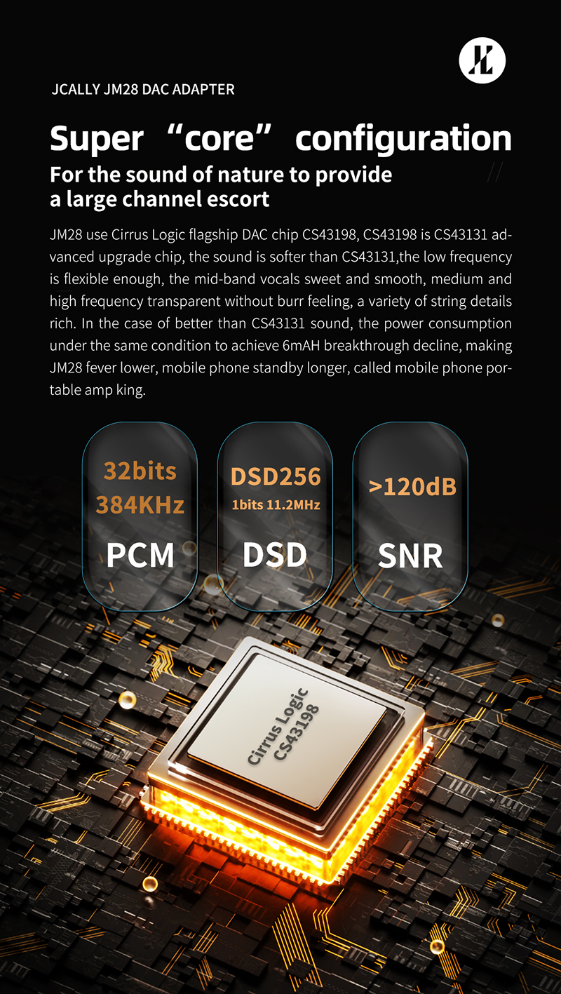 JCALLY JM28 Cirrus Logic CS43198 Chip Portable DAC Decoder Type-C To 3.5 Headphone Amplifier ...