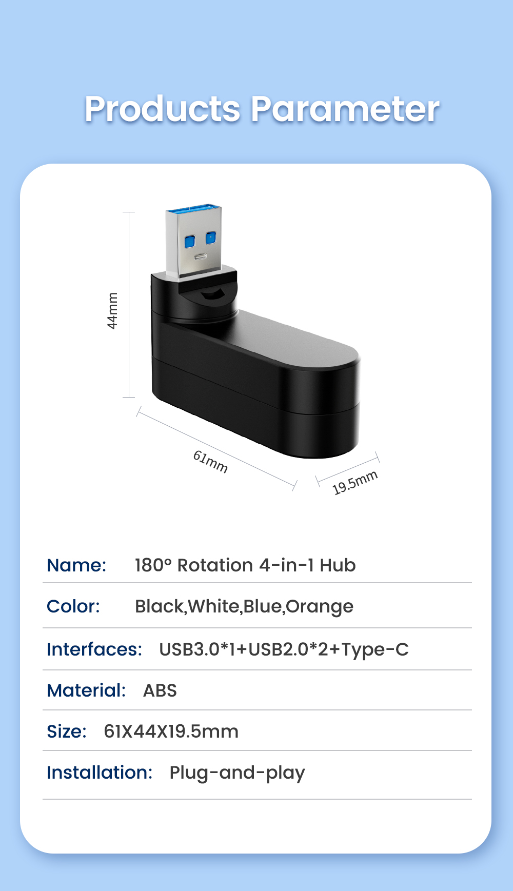 USB Hub Type C OTG 180° Rotatable 4 Port High Speed Data Transfer ...