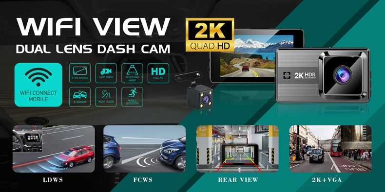 Asawin Adas Car Camera Wifi For Car Dvr LDWS FCWS 2K Front and Rear ...