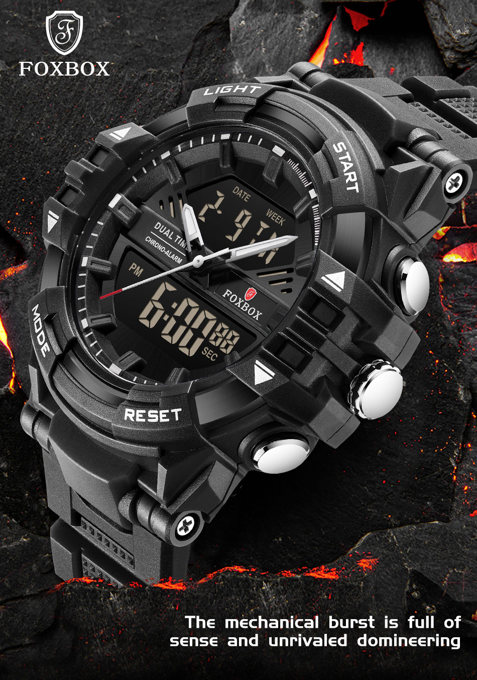 FOXBOX Jam Tangan Lelaki Dual Display Watch for Men Silicone Strap ...