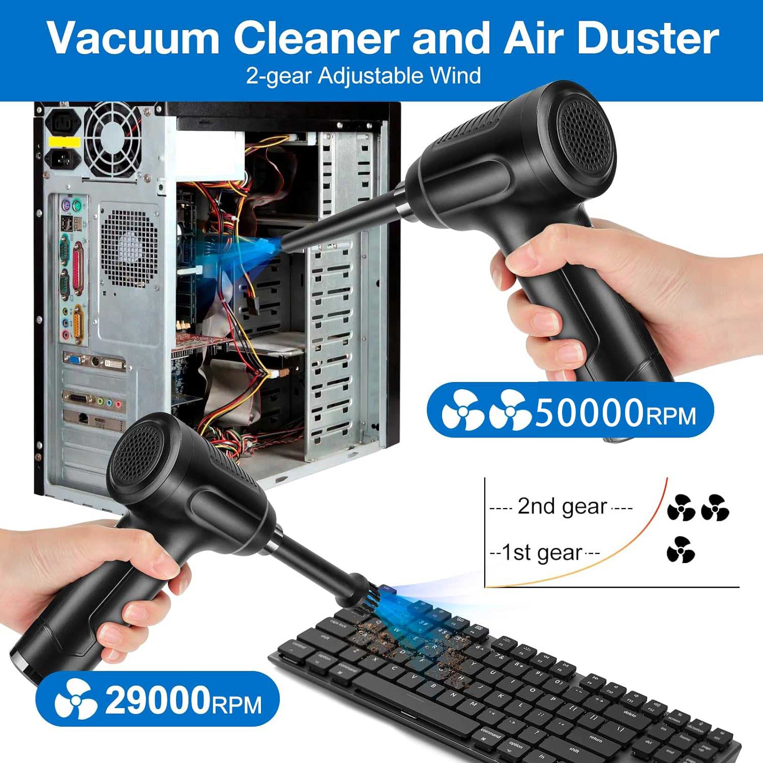 100000RPM Mini Charging Electric Air Duster Computer USB Blower ...