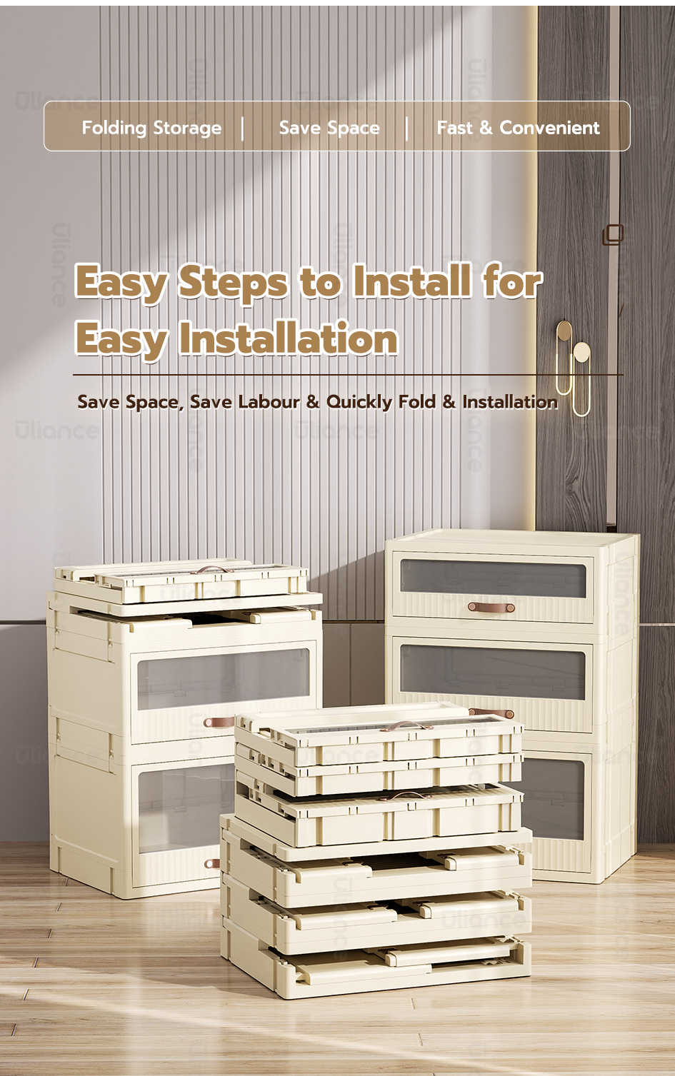 (Free Installation) Uliance Foldable Drawer Cabinet Folding Storage Box ...