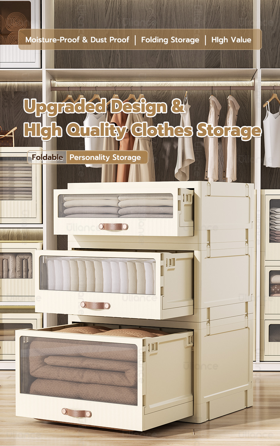 (Free Installation) Uliance Foldable Drawer Cabinet Folding Storage Box ...