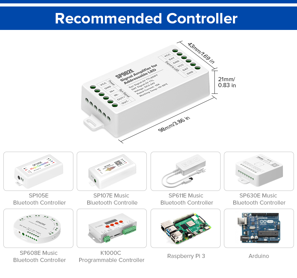 BTF-LIGHTING SPI Signal Amplifier Repeater SP902E 2 Channels WS2812B ...