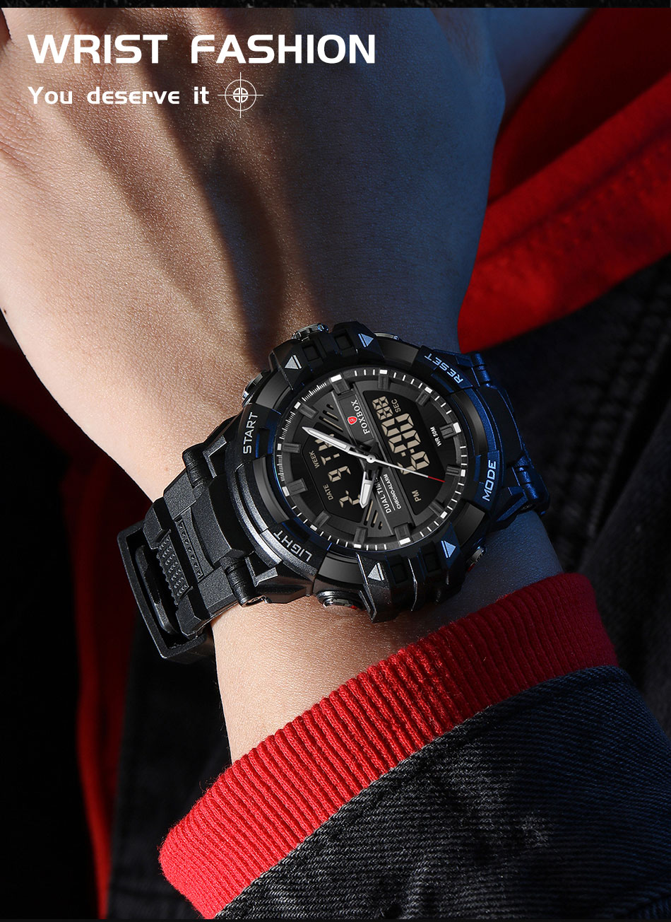 FOXBOX New Digital Watch Men Big Dial Dual Display Outdoors Waterproof ...