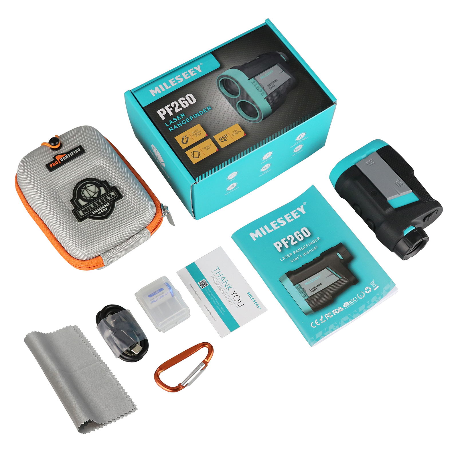 MILESEEY PF260 Rechargeable Golf Rangefinder Magnetic Telescope Slope Adjusted Flagpole Lock ...