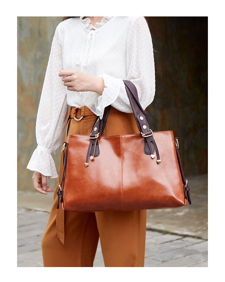 Retro Simple Large-Capacity Wide-Shoulder Strap Solid Color Tote Bag ...