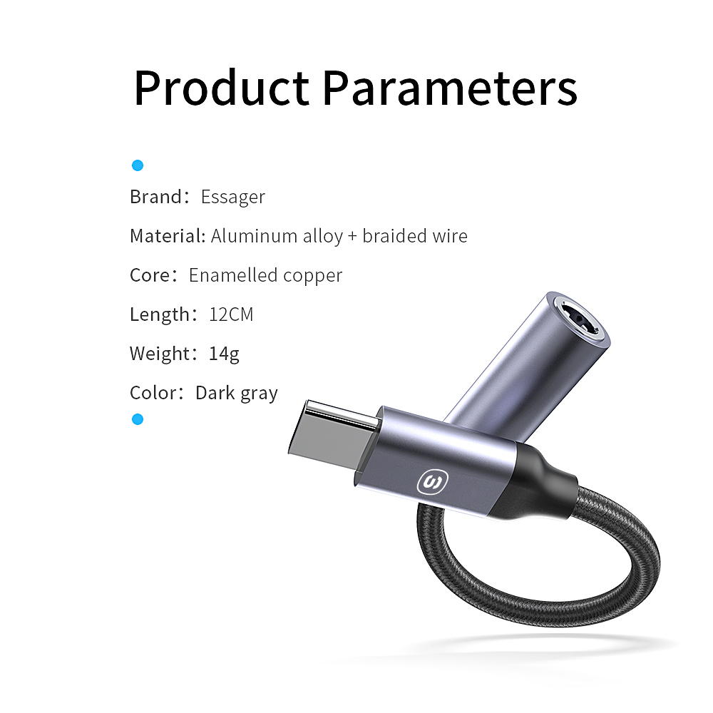 Essager USB C to 3.5mm AUX Adapter Cable, DAC Audio Converter Earphone ...