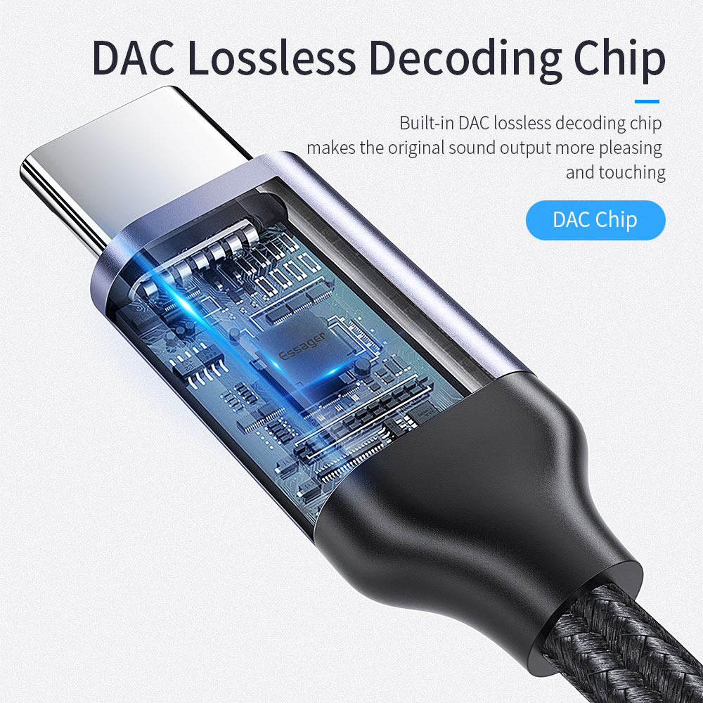 Essager USB C to 3.5mm AUX Adapter Cable, DAC Audio Converter Earphone ...