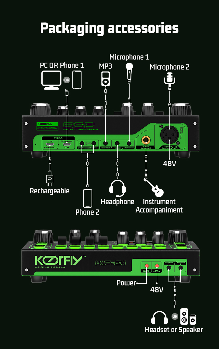 [Penjual Tempatan] KoorFly Live Sound Card KF01 48V Mikser Penghapusan Original Songs Custom ...
