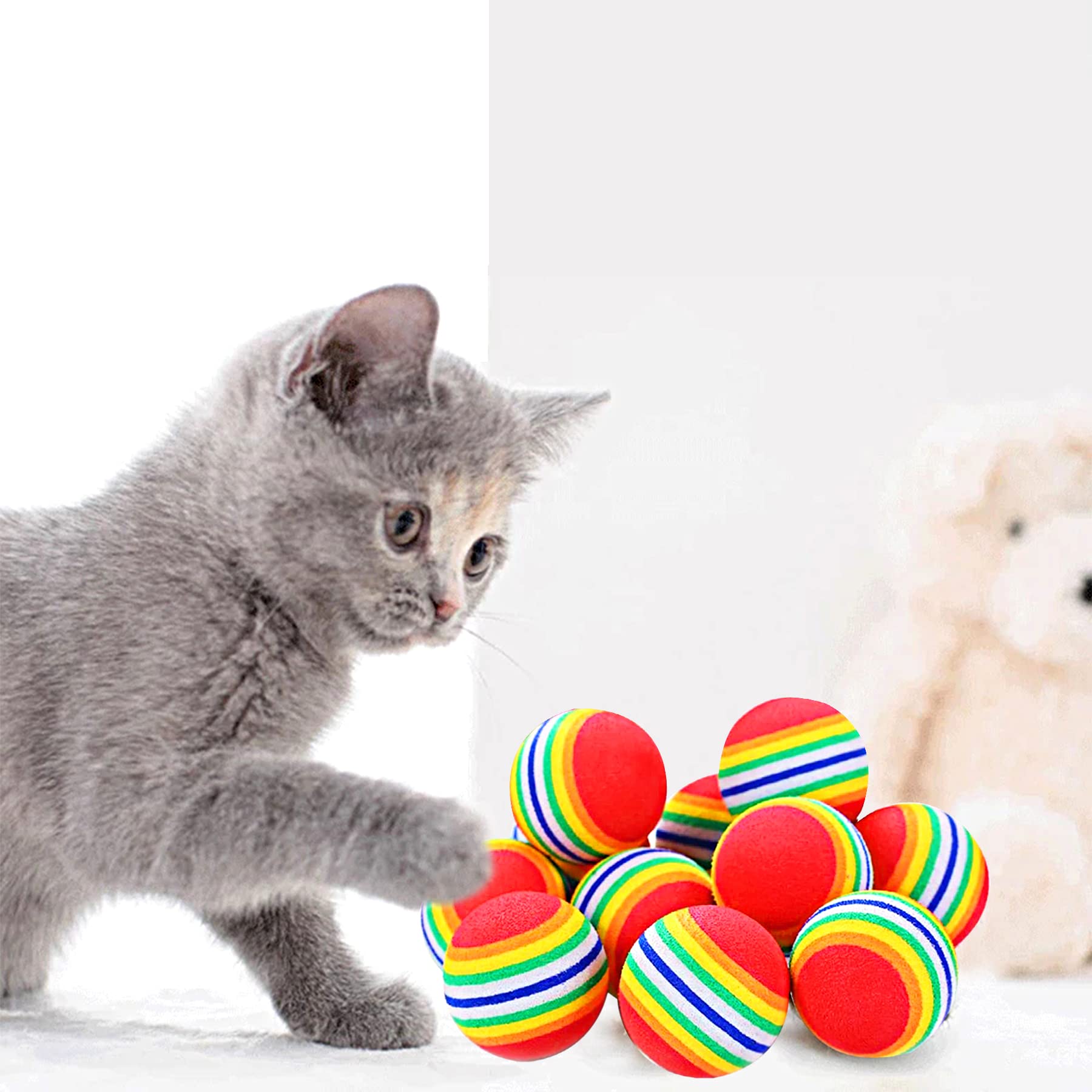 3.5cm Red Rainbow Cat Toy Ball Soft EVA Foam Interactive Indoor Kitten ...