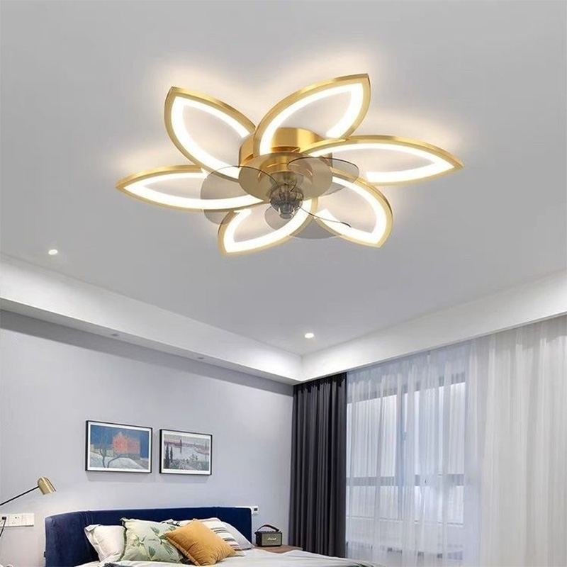 Quiet Ceiling Fan with Light, Modern Flower Shape Design Fan Lamps, LED ...