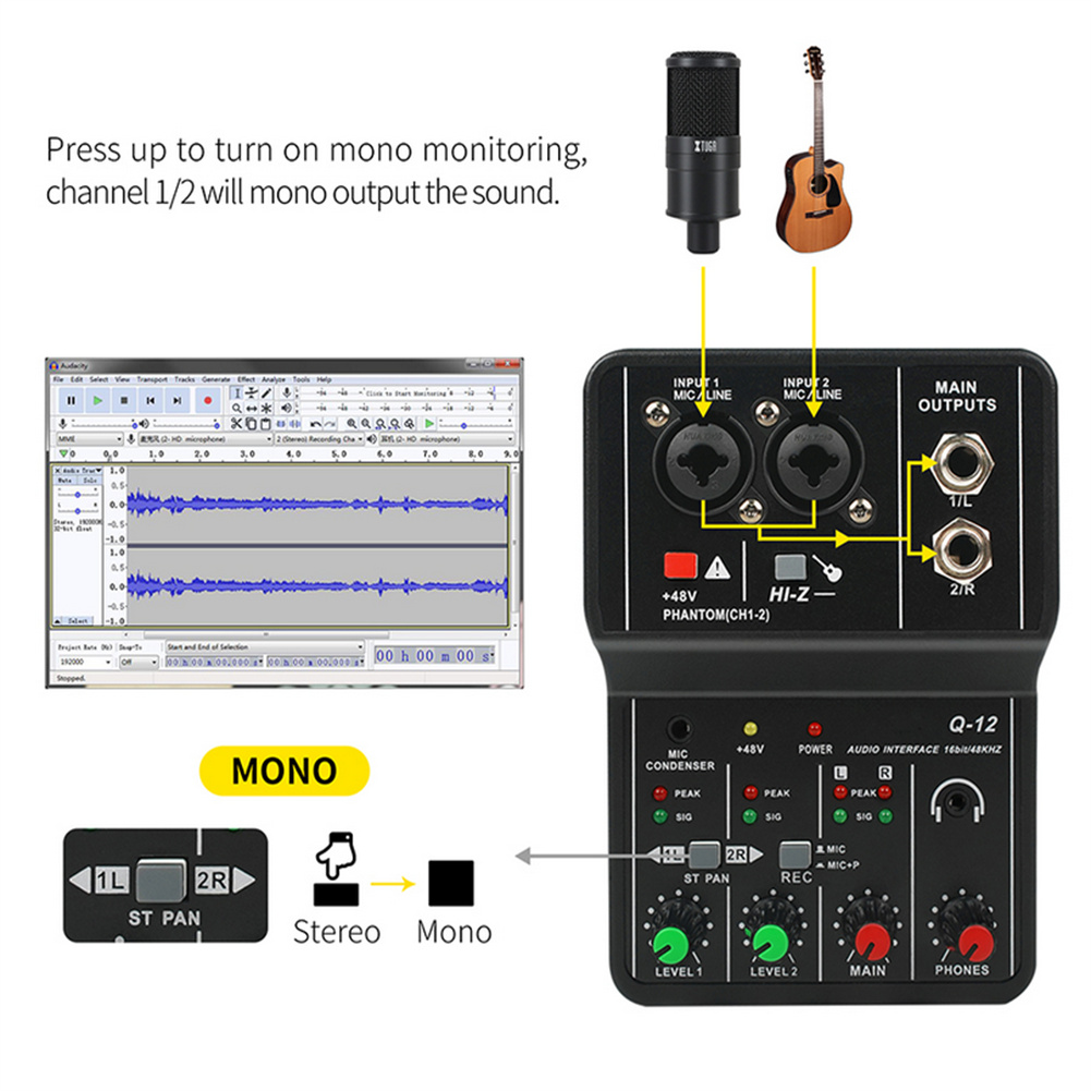 Q12 Universal Professional Audio Interface Sound Card For Computer ...