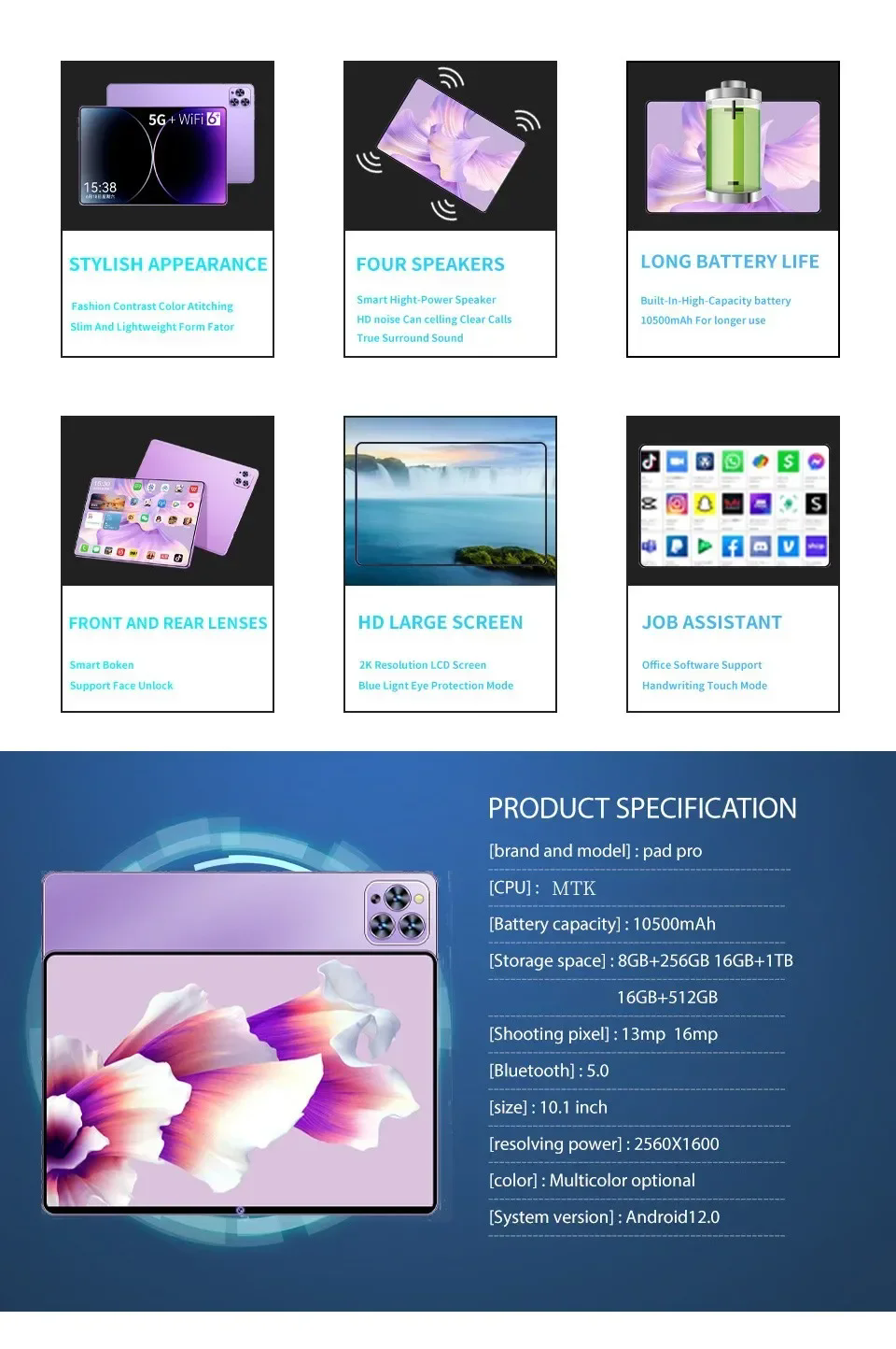 [Malaysia Delivery] HD Screen kids Tablet Android 13 Smart Tablet 11 ...