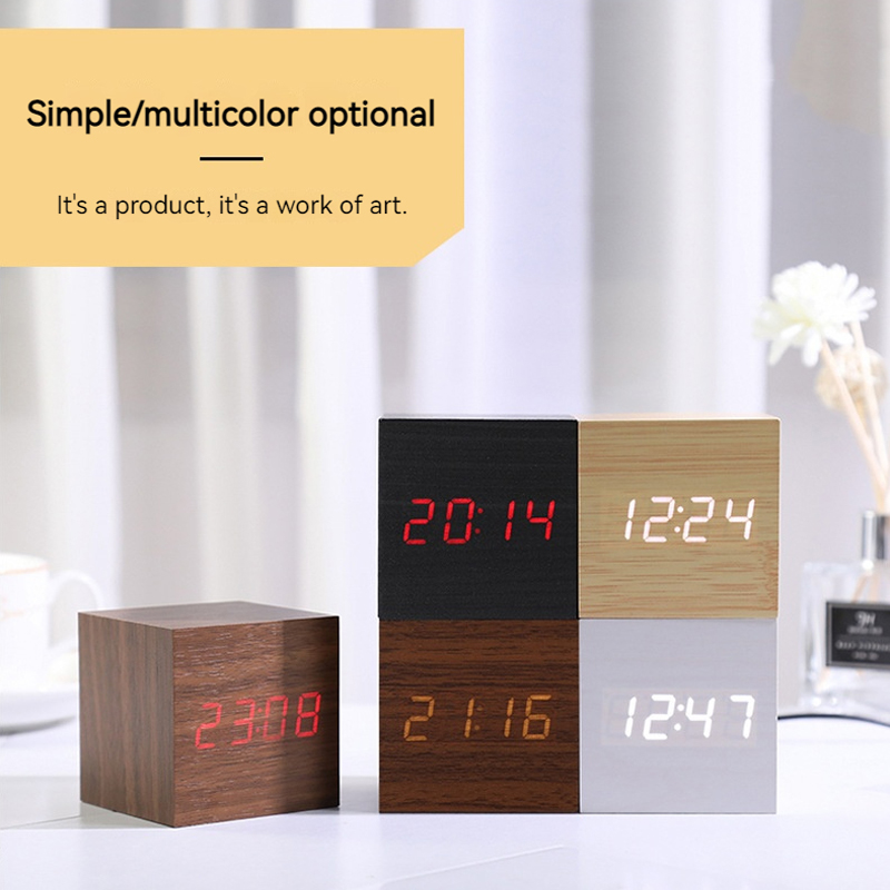 Wooden Digital Alarm Clock with Temperature Cube, Art Ornaments ...