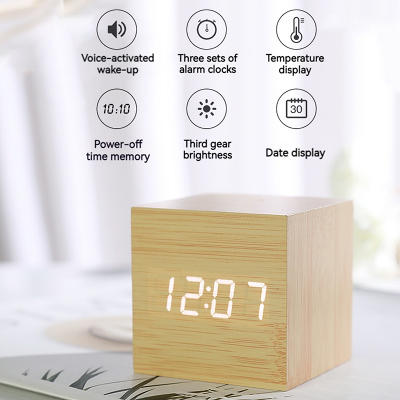 Wooden Digital Alarm Clock with Temperature Cube, Art Ornaments ...
