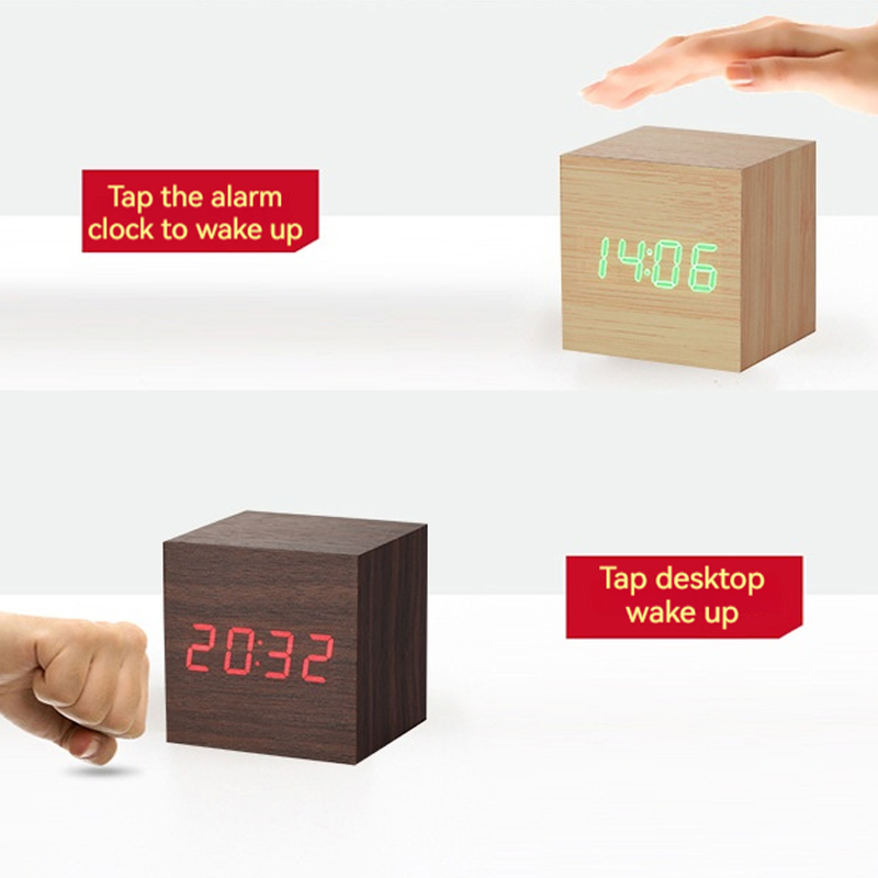 Wooden Digital Alarm Clock with Temperature Cube, Art Ornaments ...