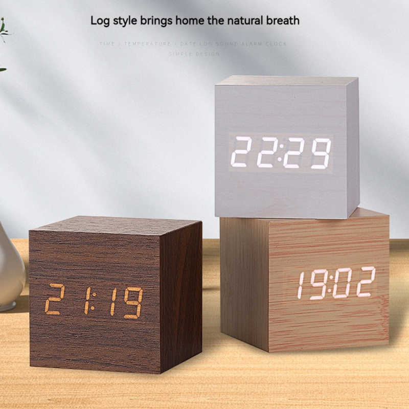 Wooden Digital Alarm Clock with Temperature Cube, Art Ornaments ...
