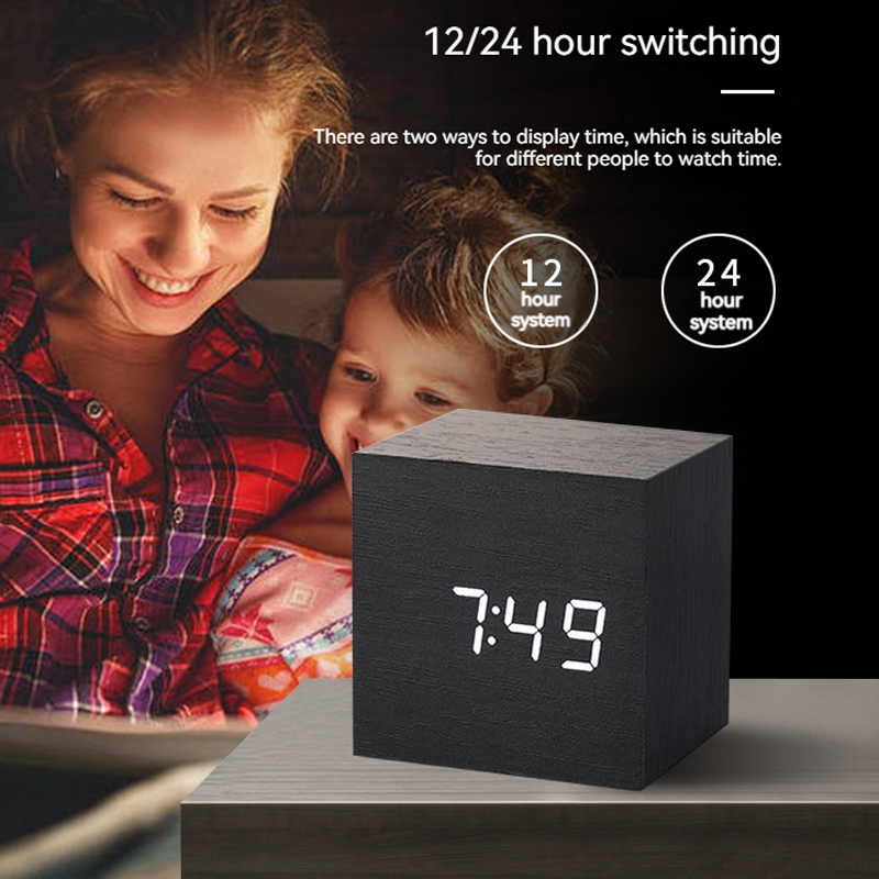 Wooden Digital Alarm Clock with Temperature Cube, Art Ornaments ...