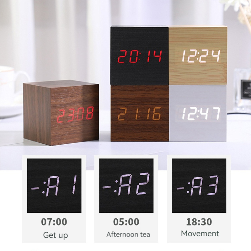 Wooden Digital Alarm Clock with Temperature Cube, Art Ornaments ...
