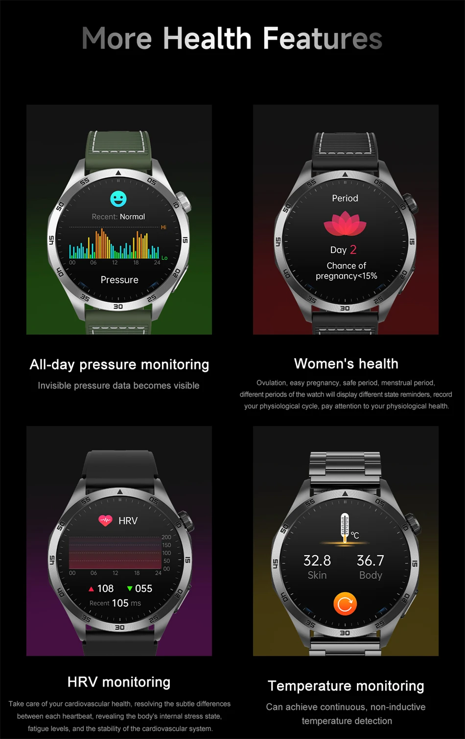 New Man Health Smart Watch Uric Acid Lipid BMI Heart Rate ECG+PPG+HRV ...