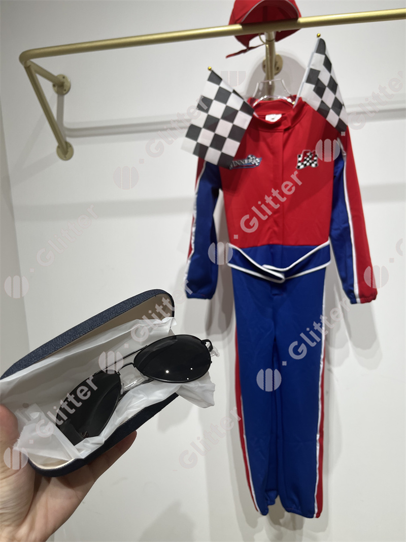 Race Car Driver Costume for Kids Boy Red Blue Racer Uniform Long Sleeve ...