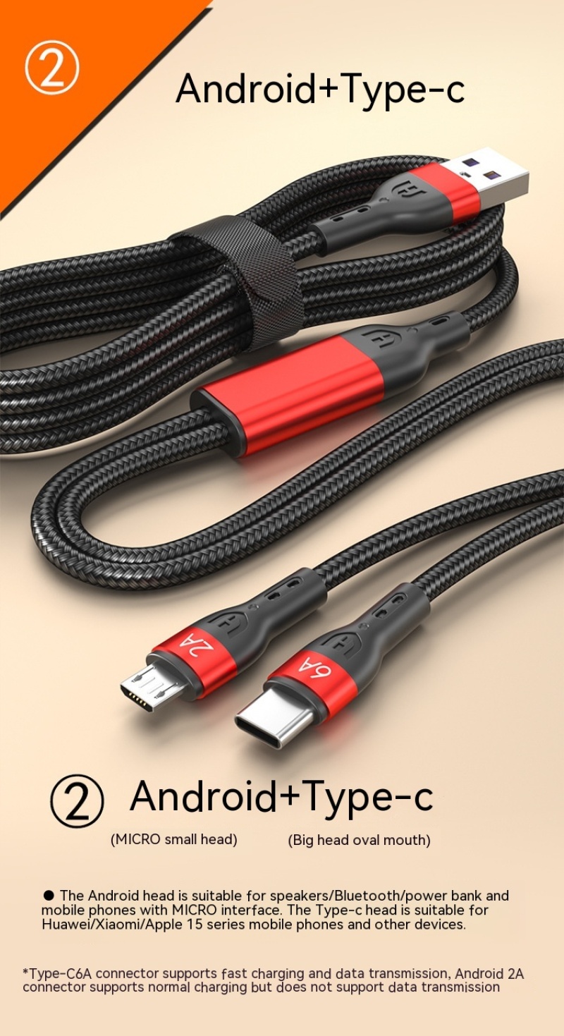 66W 2 In 1 TPE+Aluminum Alloy Data Cable Nylon Weaving Fast Charging ...