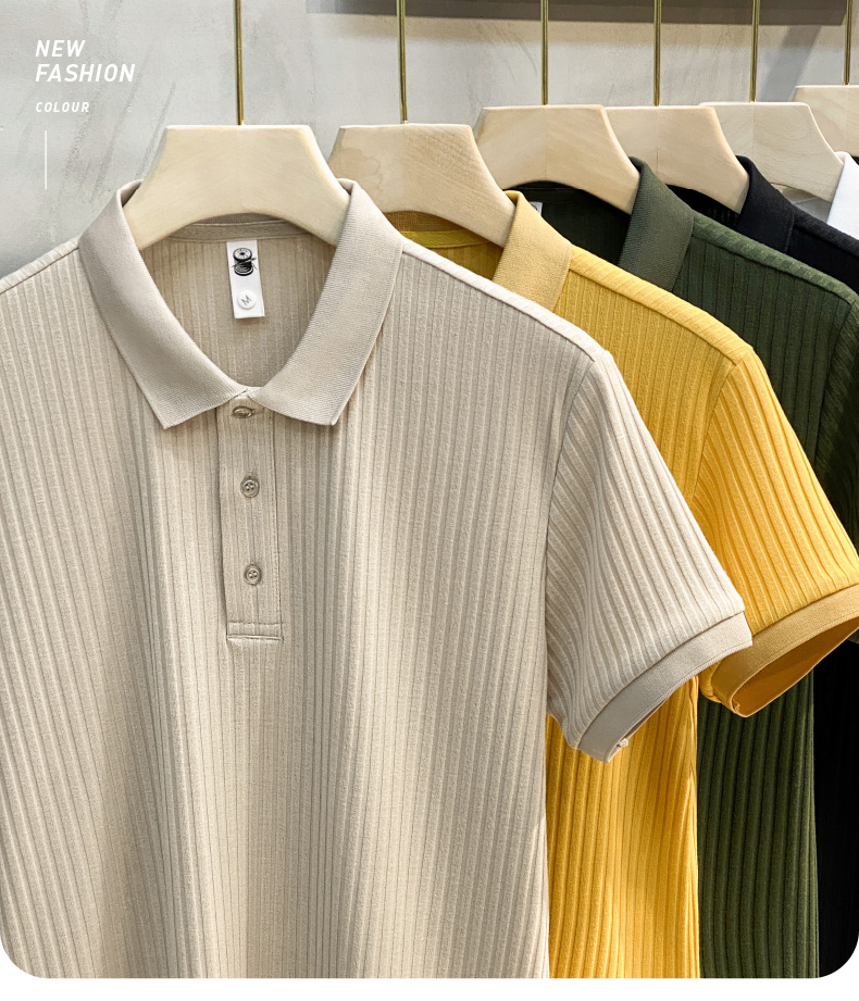 HS Baju polo berjalur lelaki Siri warna pepejal Kain ais Riadah ...