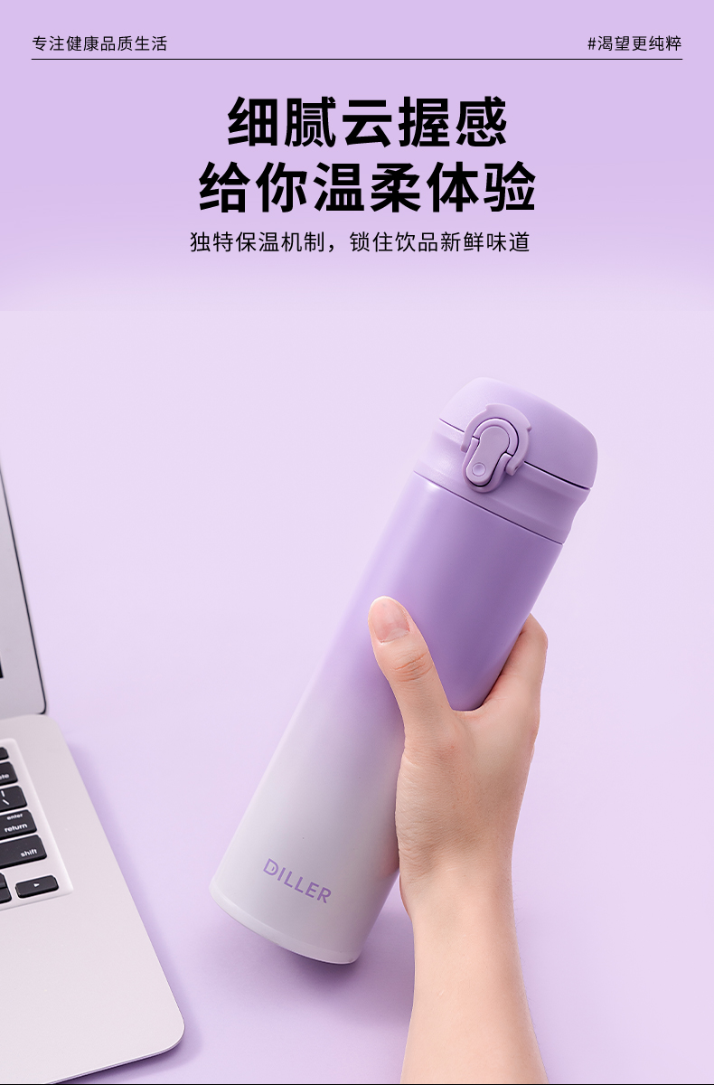 Diller Vacuum Flask Thermos 316 Stainless Steel Drinking Straw Keep Water Bottle 350/480ml ...