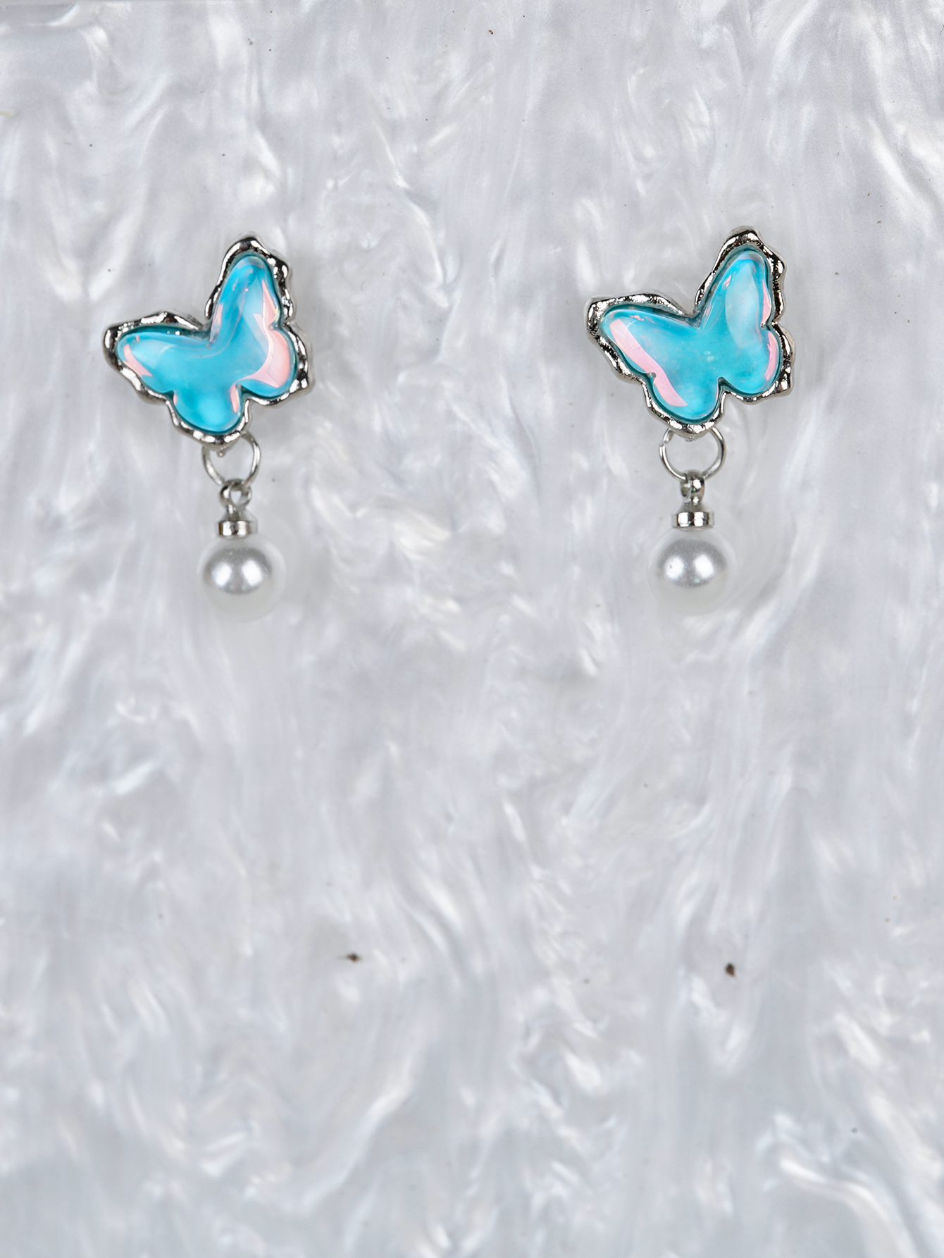 A Pair Ice Blue Butterfly Pearl Earrings Niche Fairy Classy Cool Fresh ...