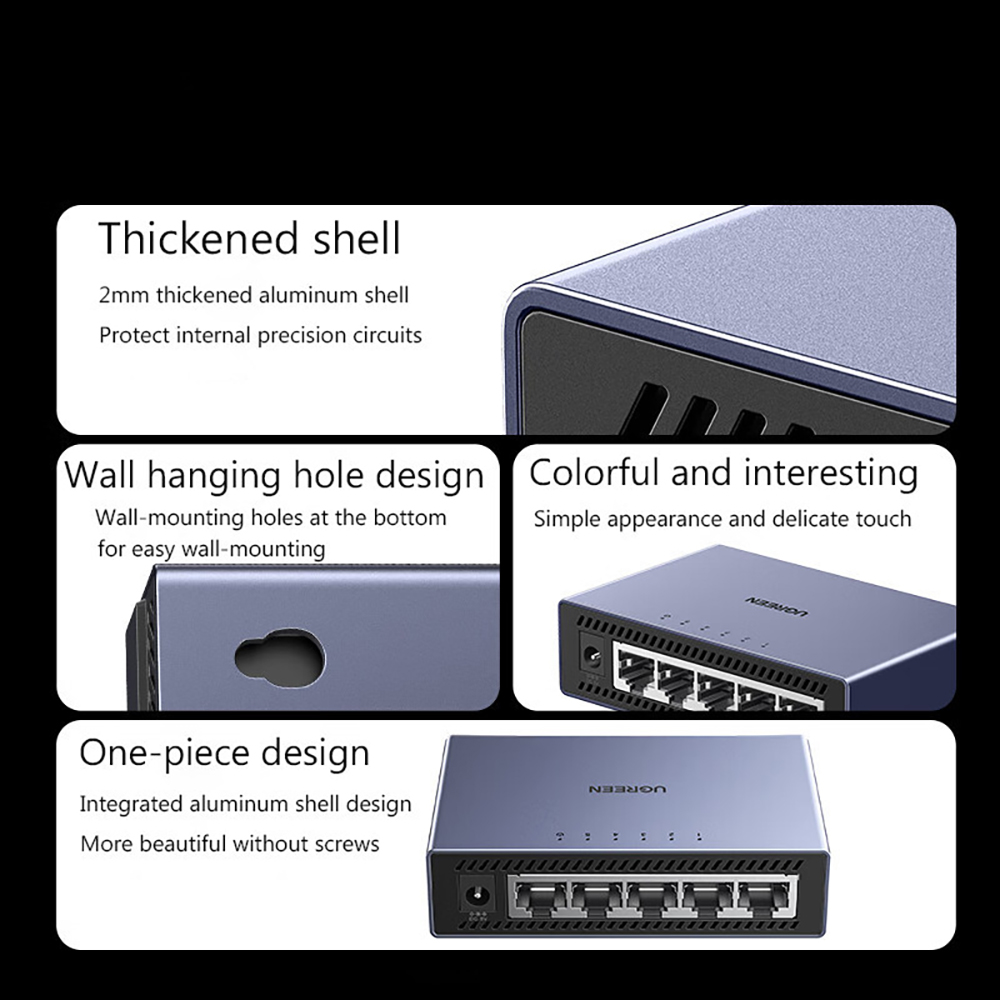 Ugreen 5-Port 10/100/1000Mbps RJ45 Ethernet Switch Multi-Gigabit ...