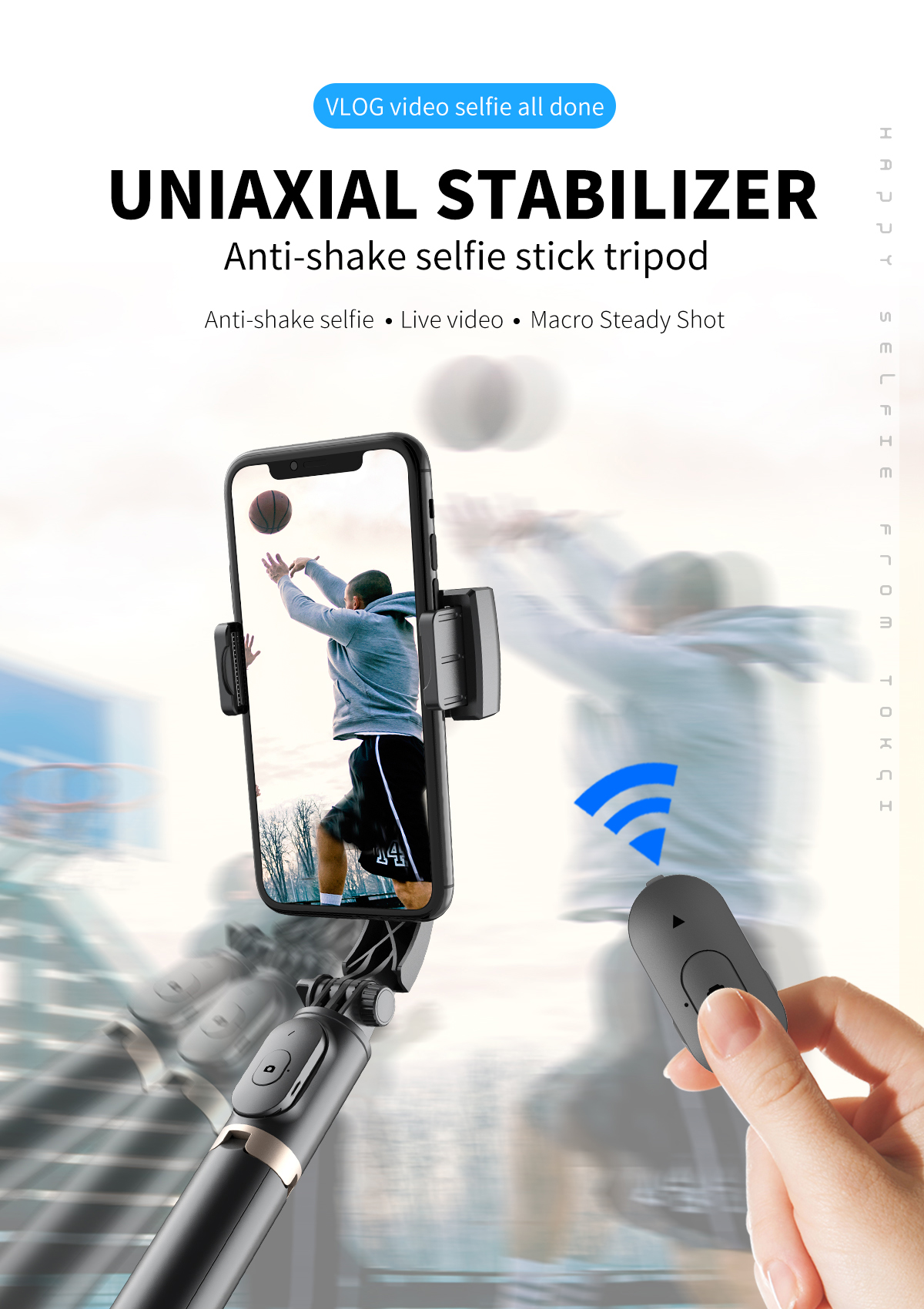 Handheld pan tilt stabilizer, anti shake face tracking selfie stick ...