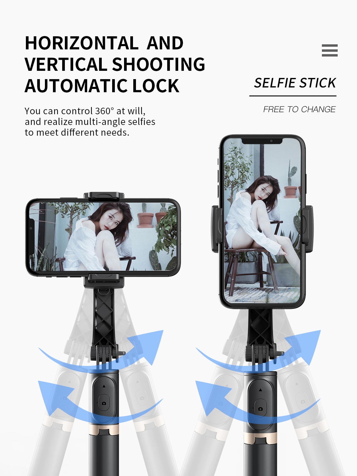 Handheld pan tilt stabilizer, anti shake face tracking selfie stick ...