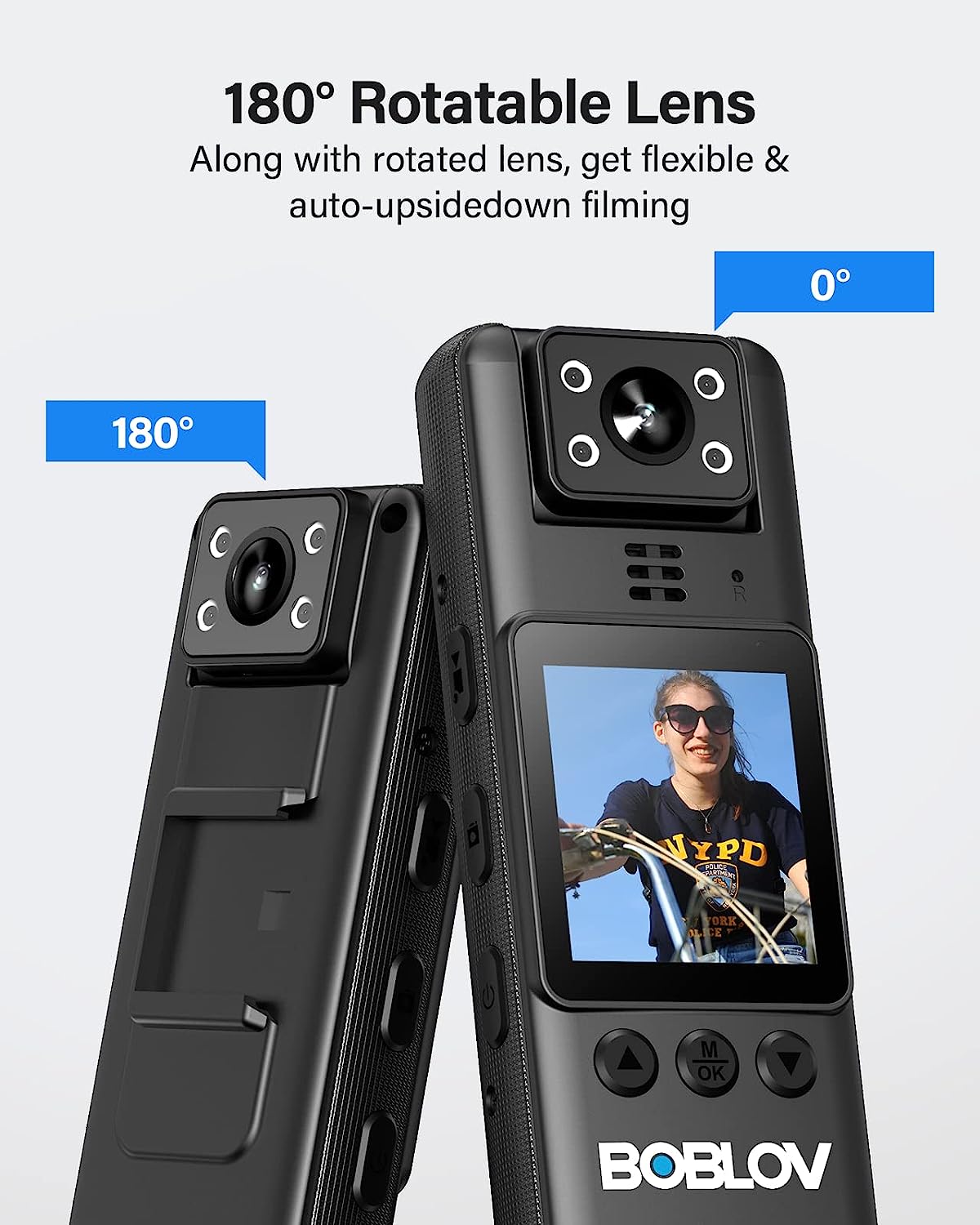 BOBLOV A23 Body Worn Camera, 180° Rotate Video Camera with Night Vision ...